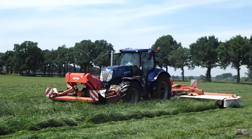 Gras 2016 Gras maaien met NH T7 270 blue power en Kuhn triple maaier ...