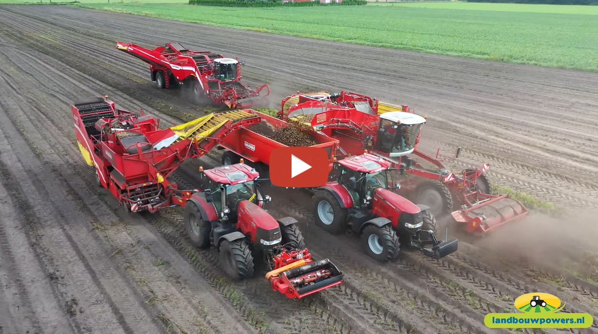 Landbouw- en loonbedrijf Sandee aan het aardappels rooien met drie ...
