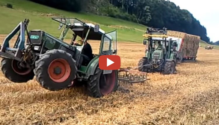 John Deere 6330 met vracht stro zit vast 2 keer Fendt komen te hulp.